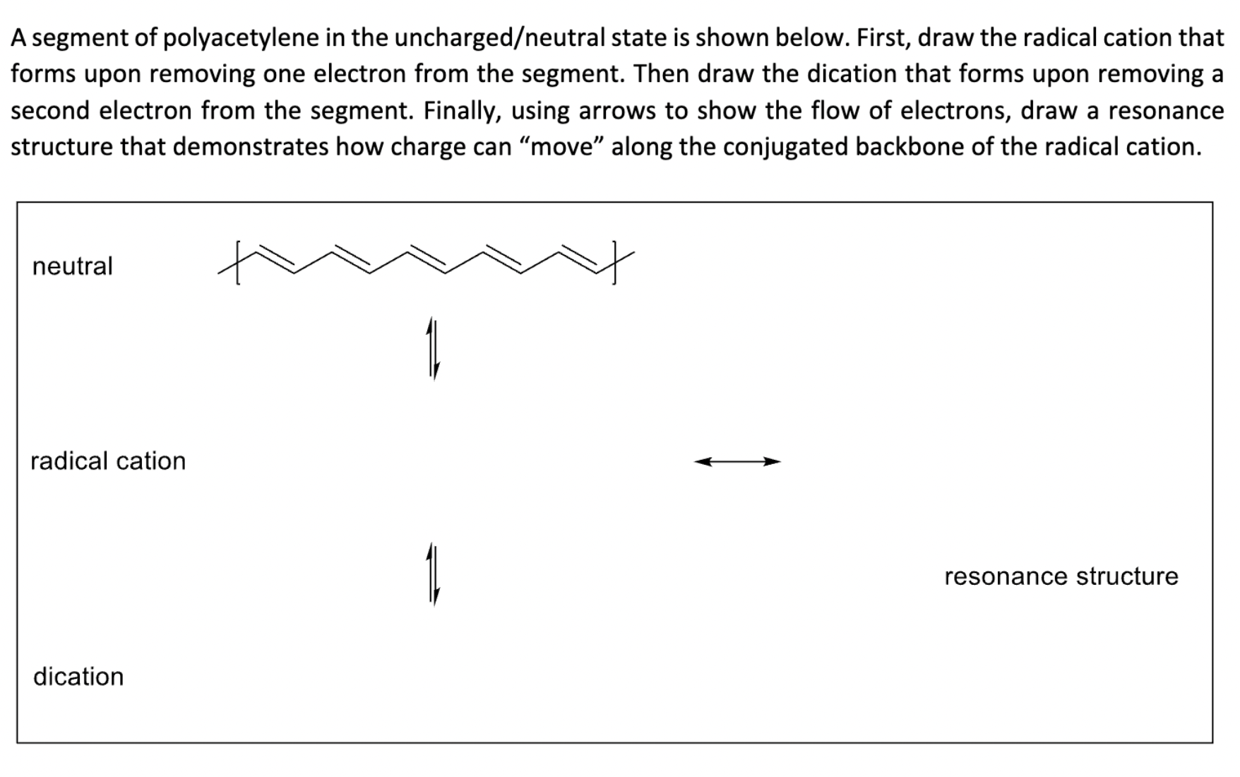 Solved A segment of polyacetylene in the uncharged/neutral | Chegg.com