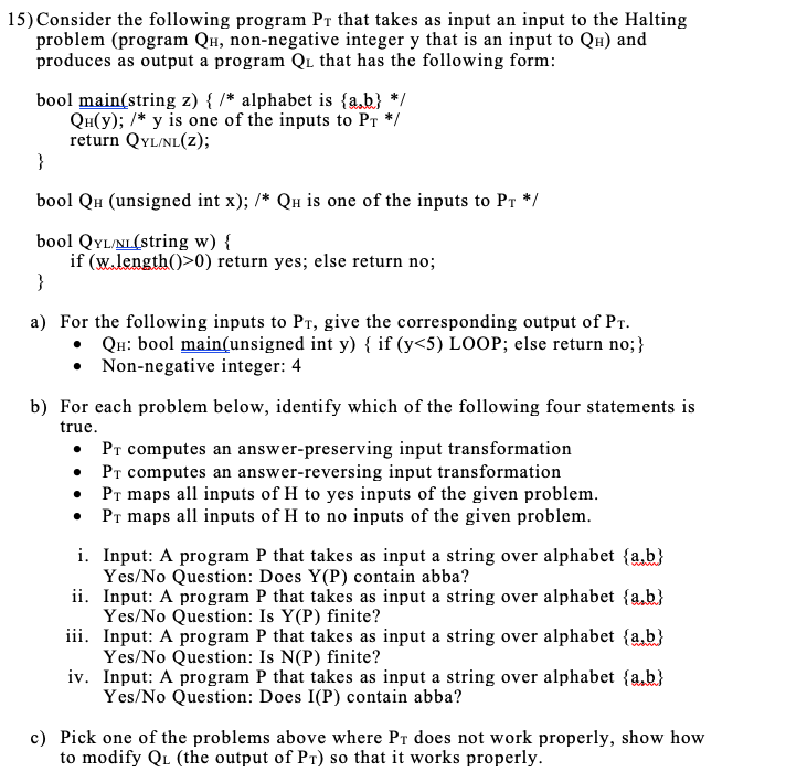 15) Consider the following program Pr that takes as | Chegg.com