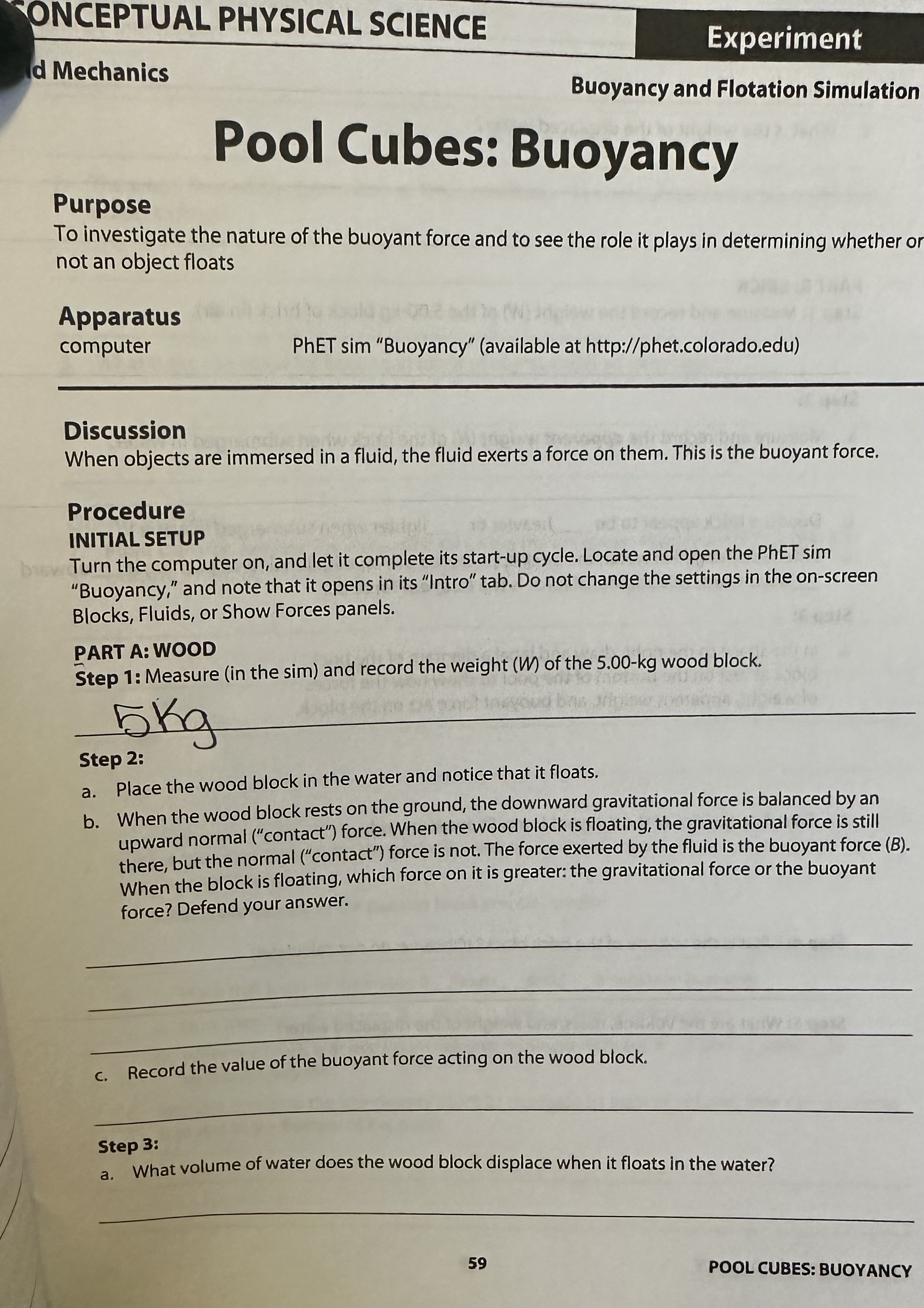 Solved Mechanics Buoyancy and Flotation Simulation Pool | Chegg.com