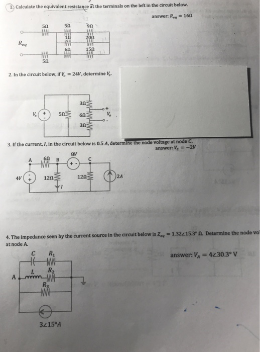Solved 1. Calculate the equivalent resistance at the | Chegg.com