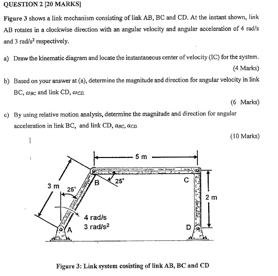 Solved QUESTION 2 [20 MARKS] Figure 3 shows a link mechanism | Chegg.com