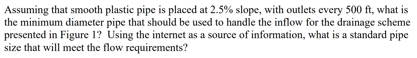 Solved Assuming that smooth plastic pipe is placed at 2.5% | Chegg.com