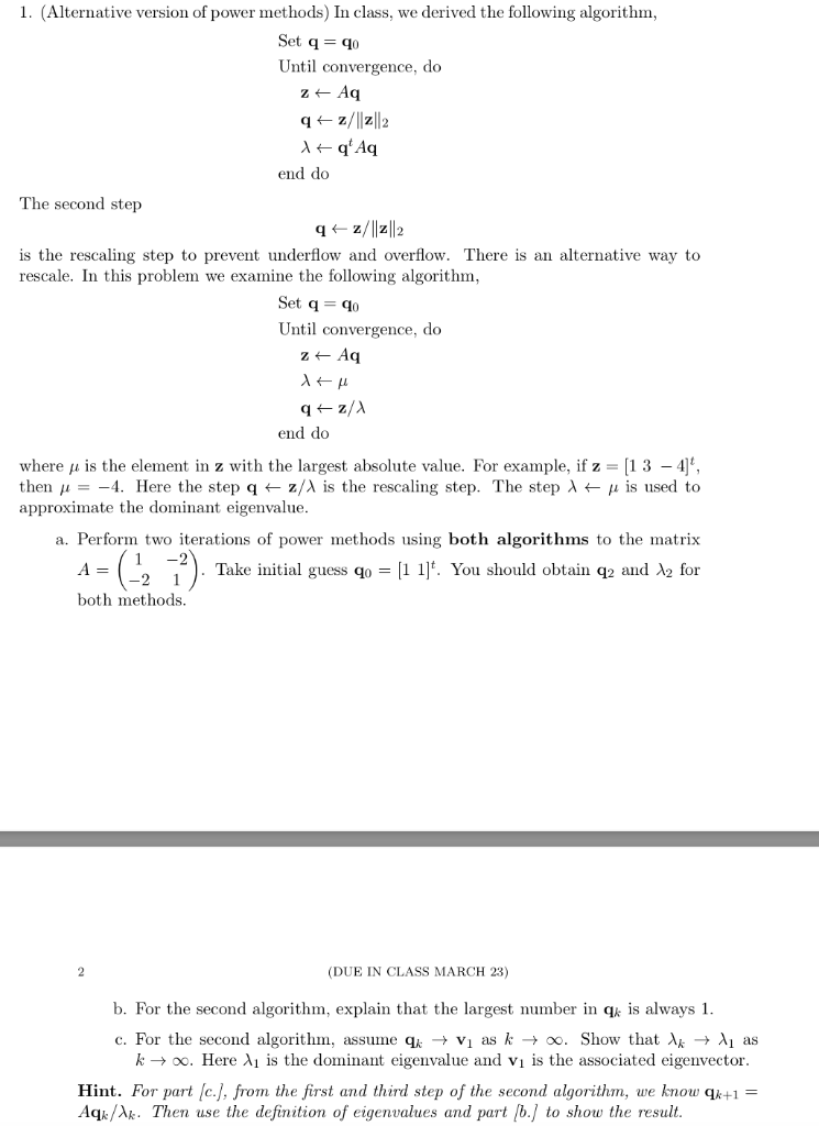 1. (Alternative version of power methods) In class, | Chegg.com