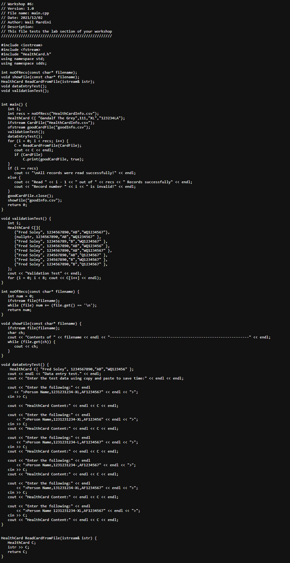 Solved // Workshop \#6: // Version: 1.0 // File name: | Chegg.com