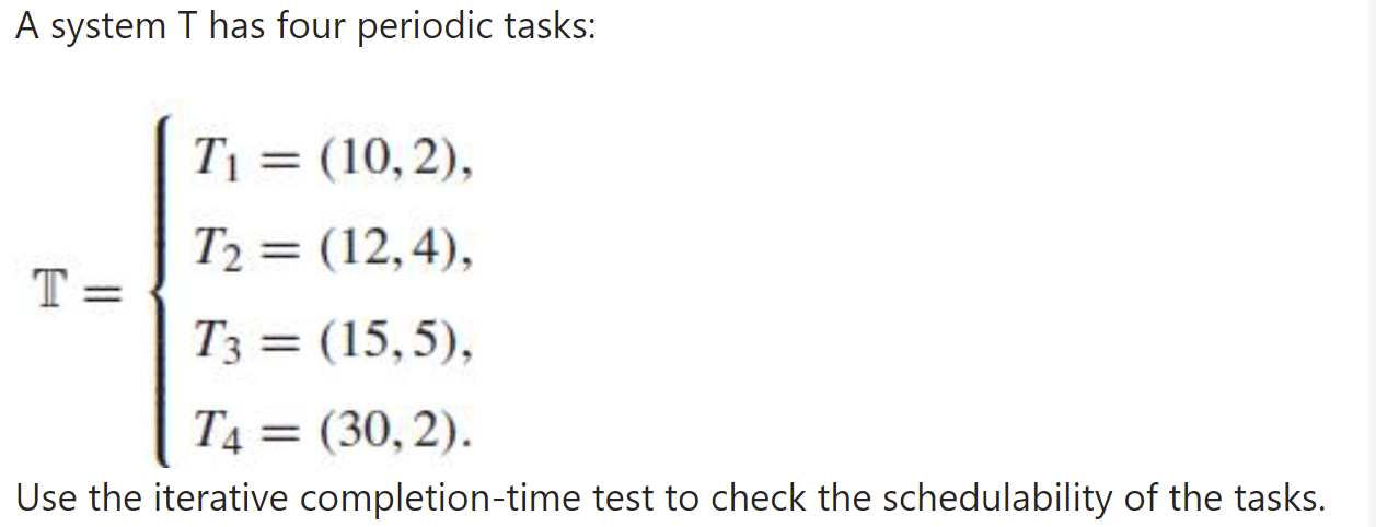 Solved A system T has four periodic tasks: | Chegg.com
