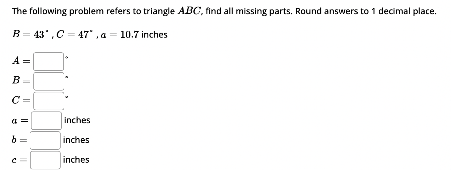 Solved The following problem refers to triangle ABC, find | Chegg.com