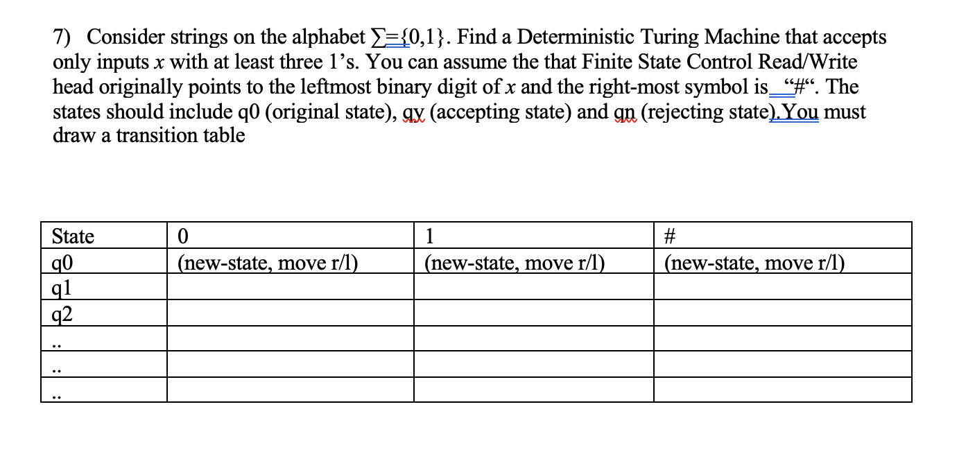Solved 7) Consider strings on the alphabet ={0,1}. Find a | Chegg.com