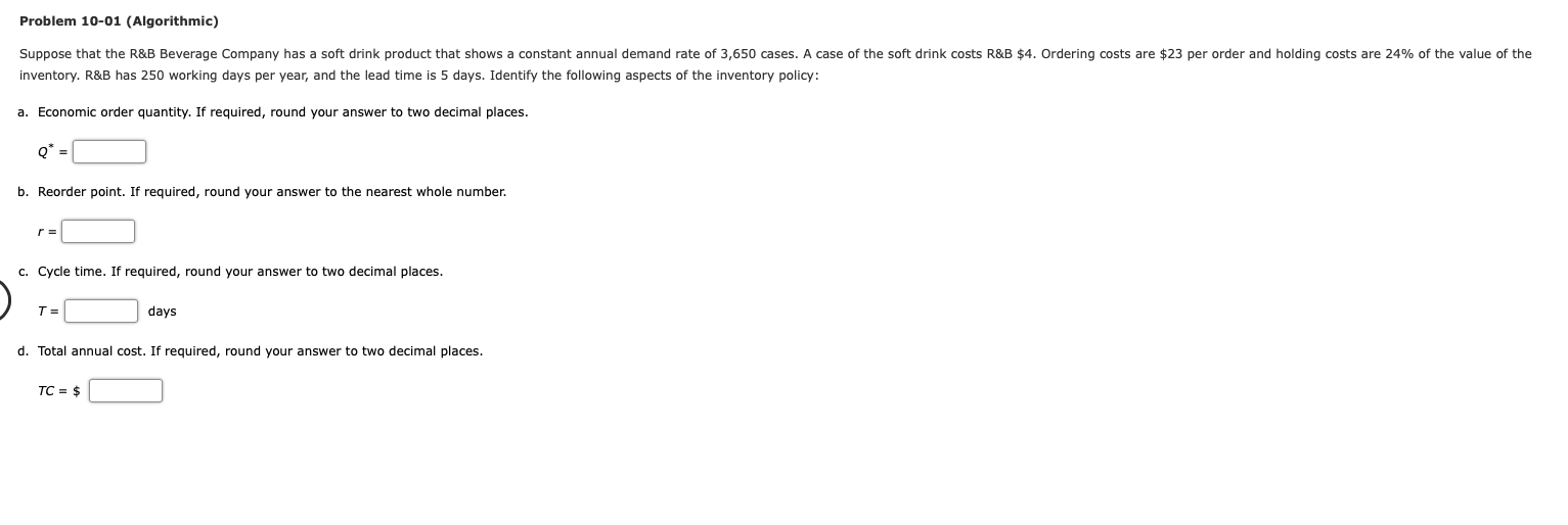 Solved Problem 10-01 (Algorithmic) Suppose that the R&B | Chegg.com