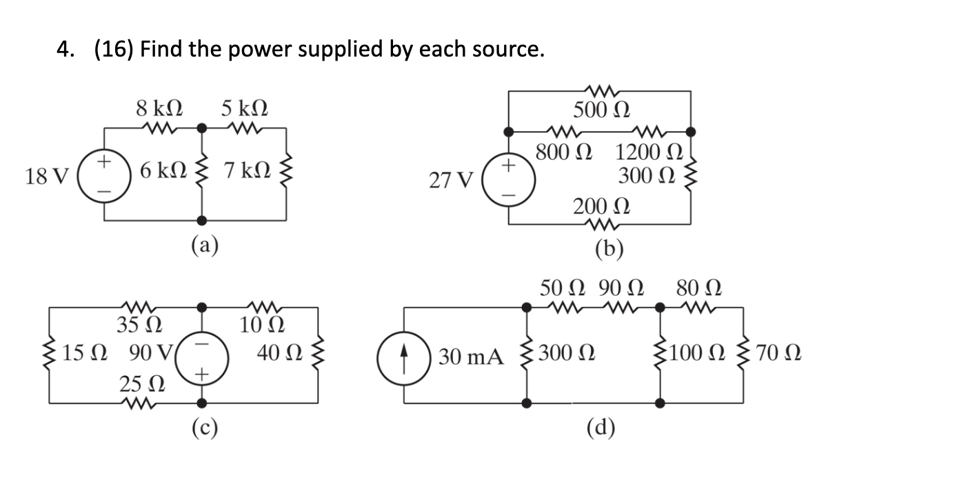 Solved 4.Find the power supplied by each source. | Chegg.com