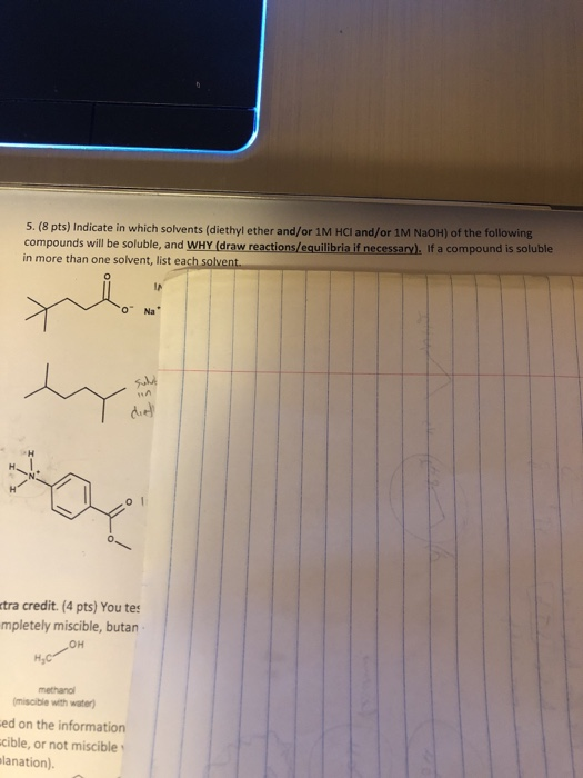 Solved 5. (8 pts) Indicate in which solvents (diethyl ether | Chegg.com