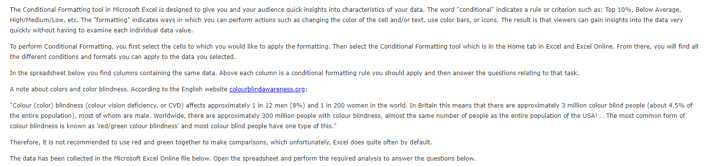 Solved The Conditional Formatting tool in Microsoft Excel is | Chegg.com