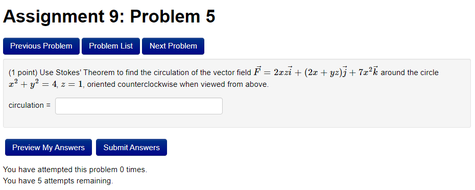 Solved Assignment 9: Problem 5 Previous Problem Problem List | Chegg.com