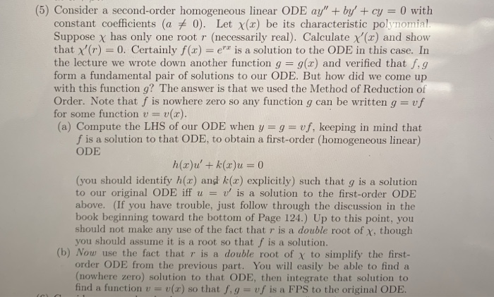 Solved (5) Consider a second-order homogeneous linear ODE | Chegg.com