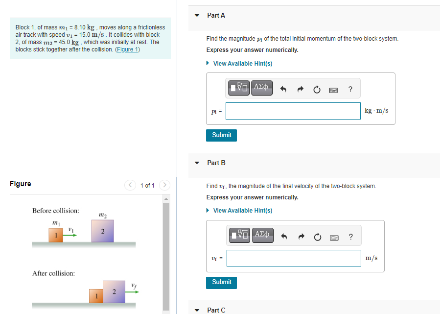 Solved Block 1 , of mass m1=8.10 kg, moves along a | Chegg.com