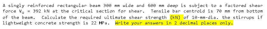 Solved = A singly reinforced rectangular beam 300 mm wide | Chegg.com