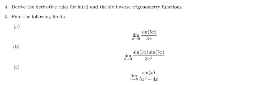 Solved 4. Derive the derivative rules for ln(x) and the six | Chegg.com