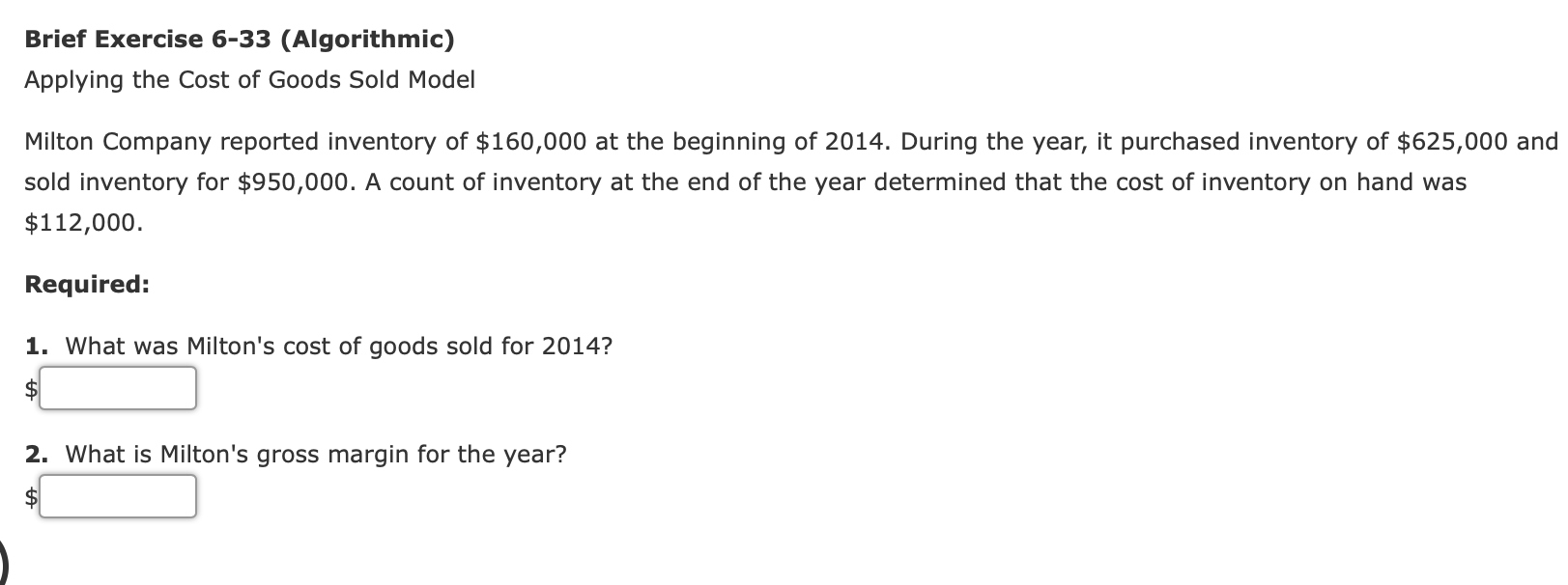 Solved Brief Exercise 6-33 (Algorithmic) Applying the Cost | Chegg.com