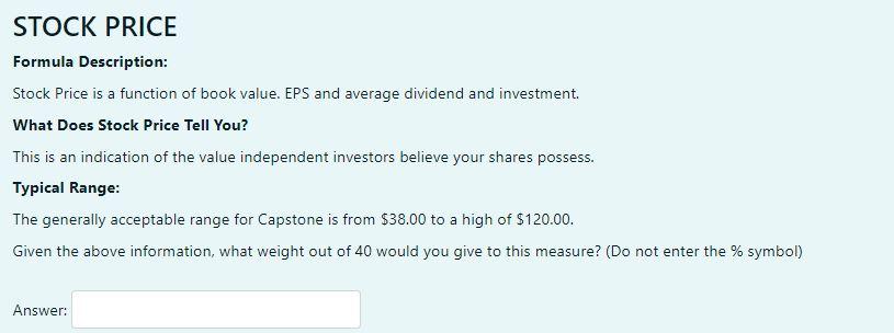 Solved STOCK PRICE Formula Description: Stock Price is a | Chegg.com