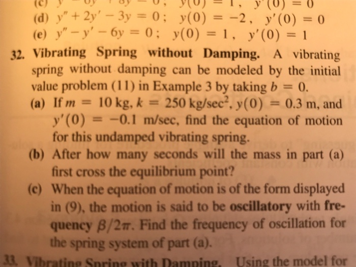 Solved A vibrating spring without damping can be modeled by | Chegg.com