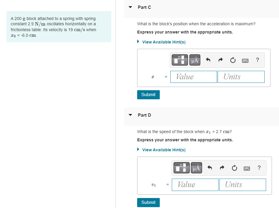 Solved A 200 g block attached to a spring with spring Part A | Chegg.com
