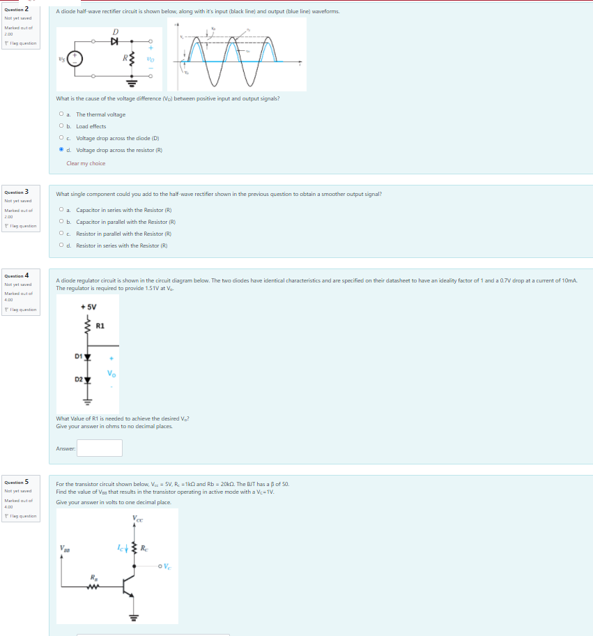 Solved Question 2 A diode half-wave rectifier circuit is | Chegg.com