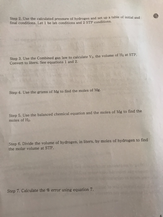 Prelab Name Lab day Date Molar Volume of Hydrogen Gas | Chegg.com