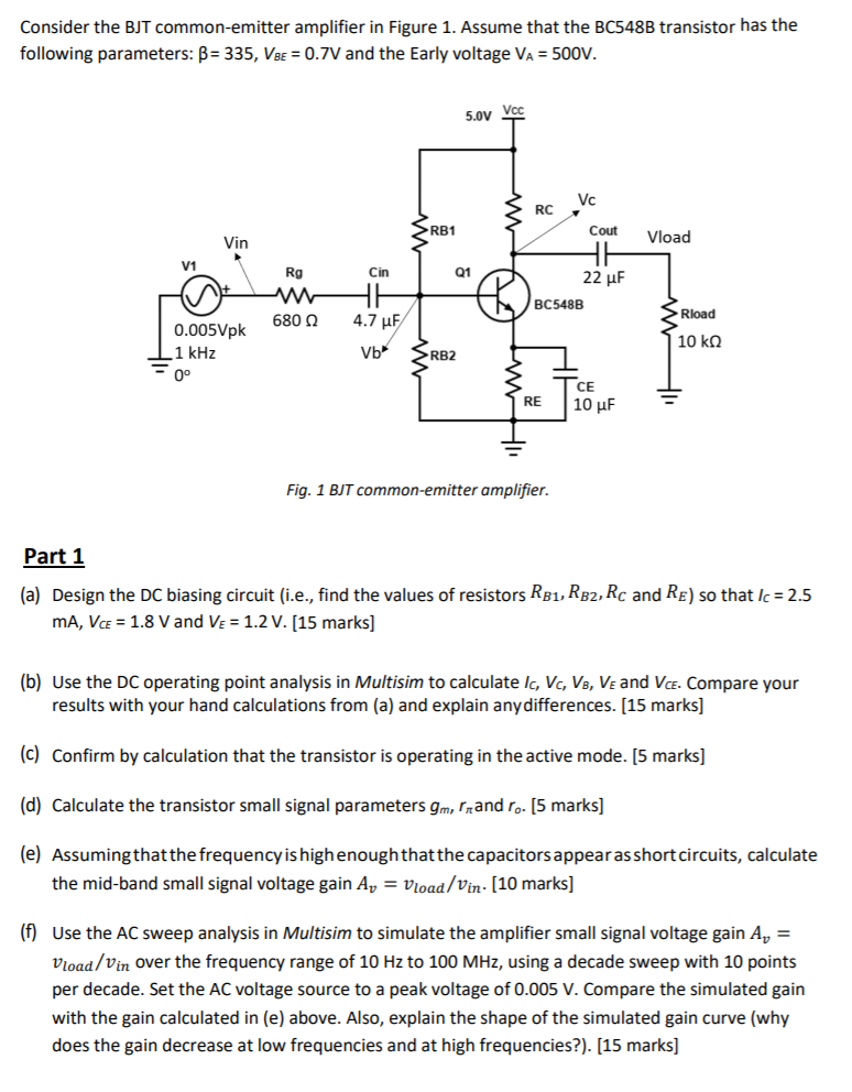 Solved Consider the BJT common-emitter amplifier in Figure | Chegg.com