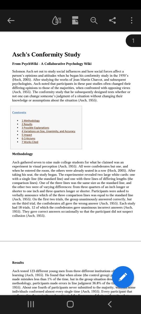 Solved I 1 Asch's Conformity Study From PsychWiki - A | Chegg.com