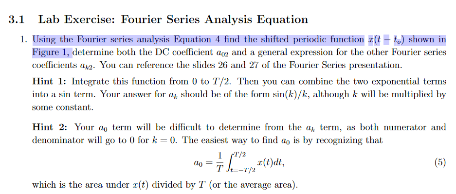 Solved 3.1 Lab Exercise: Fourier Series Analysis Equation 1. | Chegg.com