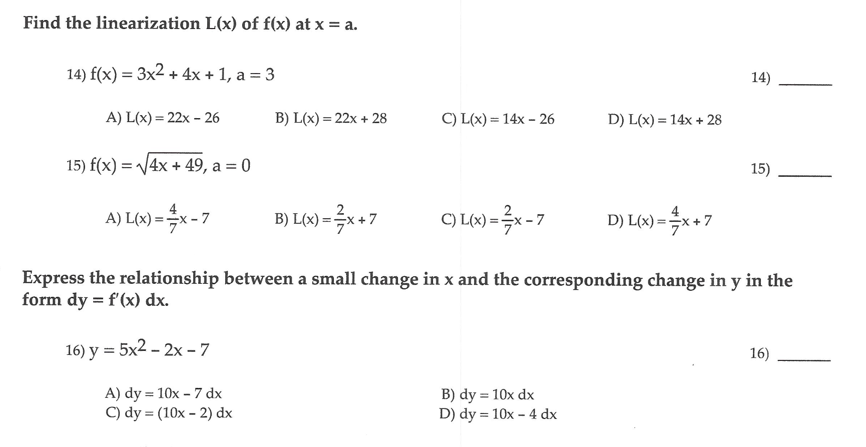 Solved Find The Linearization L X Of F X At X A 14