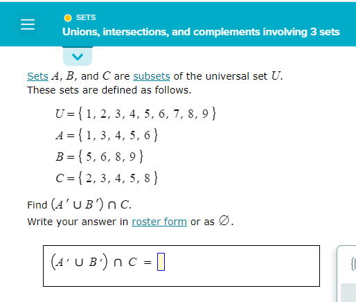 Solved Sets A,B, and C are subsets of the universal set U. | Chegg.com