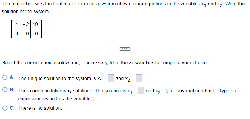 Solved The matrix below is the final matrix form for a | Chegg.com