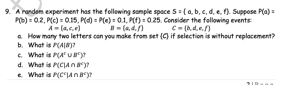 Solved 9. A random experiment has the following sample space | Chegg.com