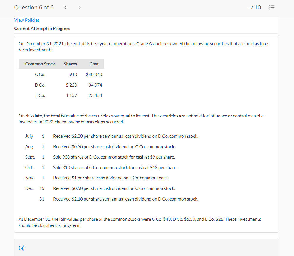 Solved Question 6 of 6 > - / 10 View Policies Current | Chegg.com
