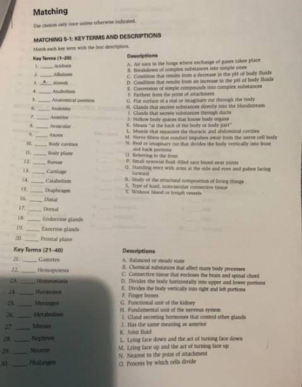 Solved Matching Use choices only cace unless otherwise | Chegg.com