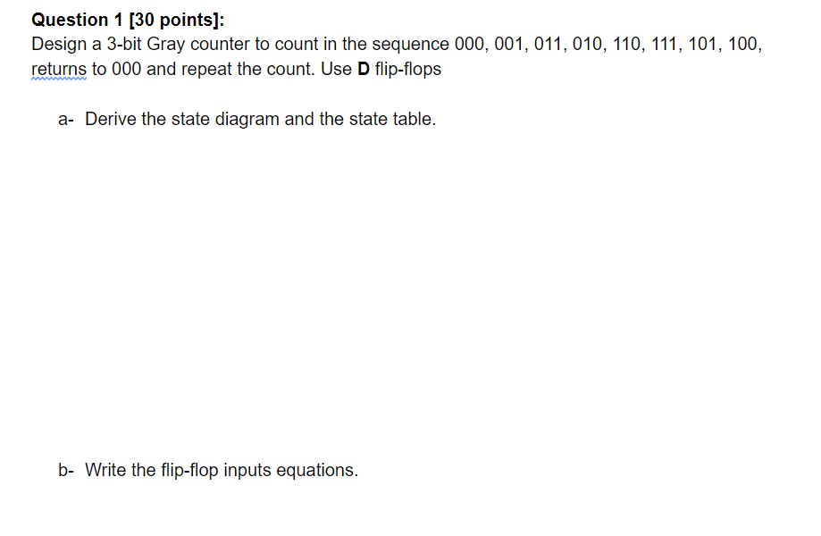 Solved Question 1 [30 points]: Design a 3-bit Gray counter | Chegg.com