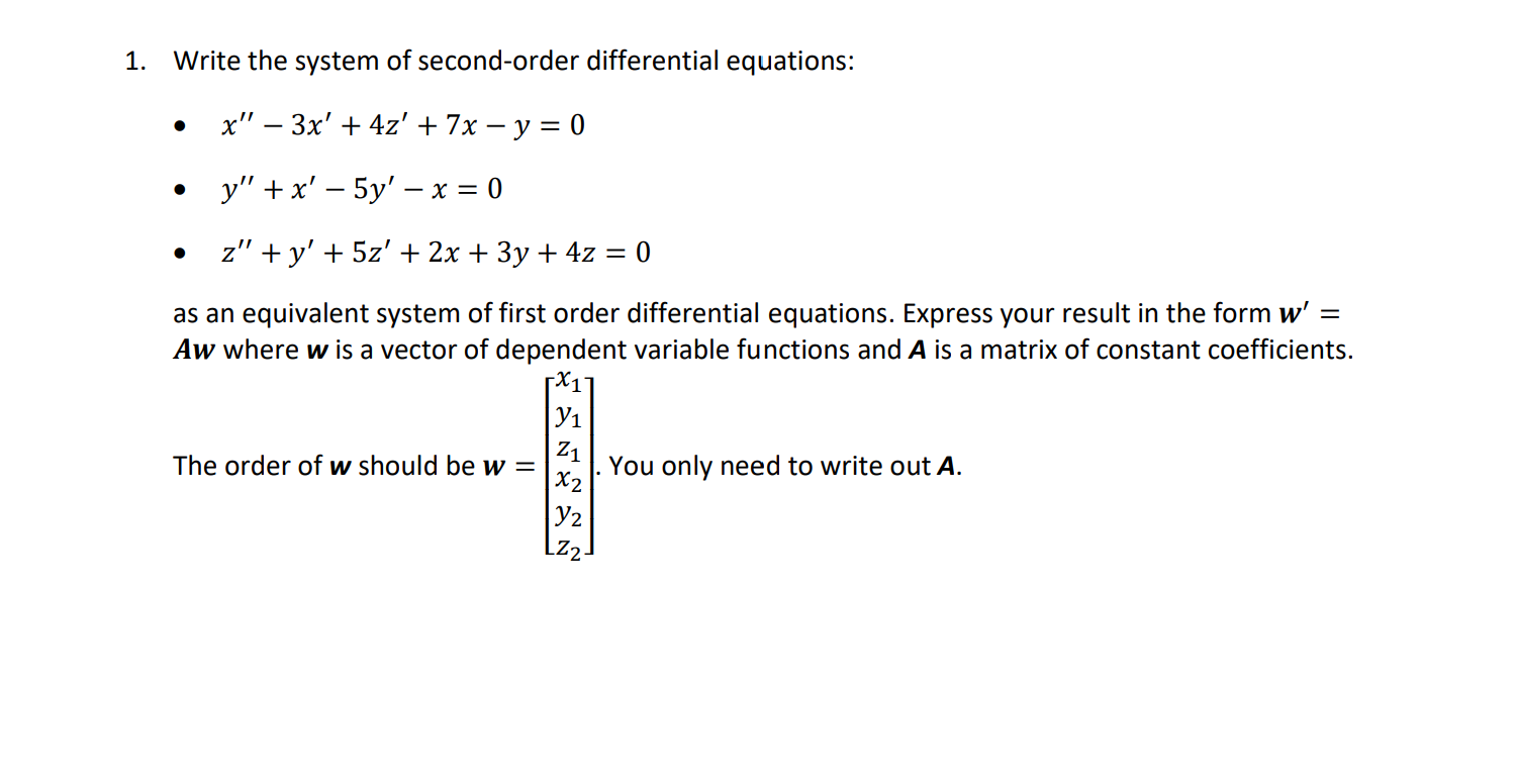 Solved Write the system of second-order differential | Chegg.com