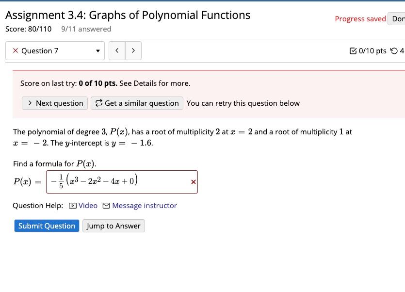 Solved Assignment 3.4: Graphs of Polynomial Functions Score: | Chegg.com