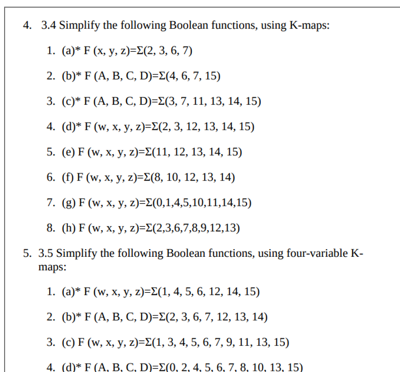 Solved 4. 3.4 Simplify the following Boolean functions, | Chegg.com