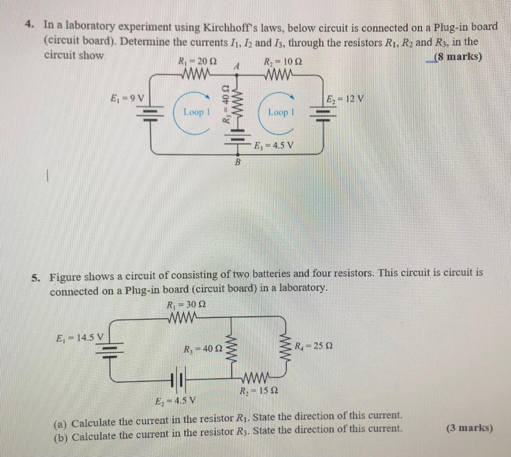 Solved In a laboratory experiment using Kirchhoff’s laws, | Chegg.com