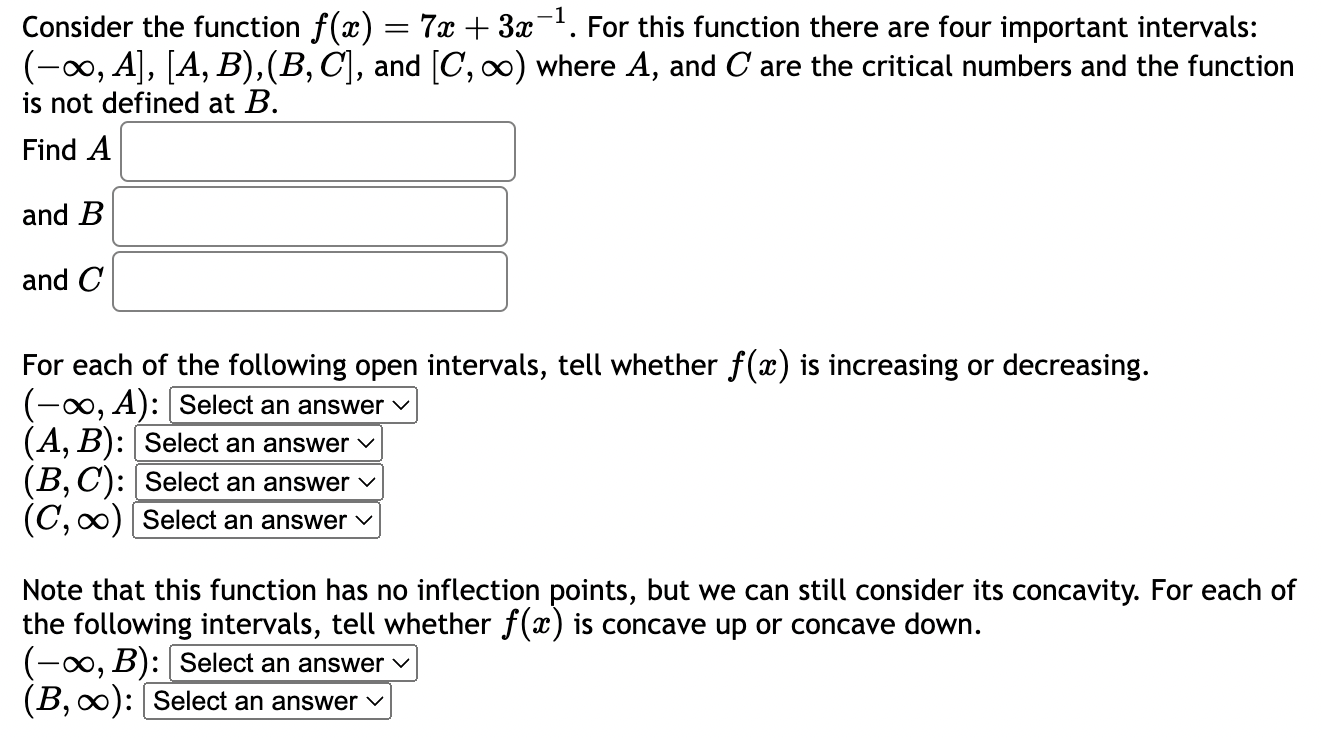 Solved Consider the function f(x)=7x+3x−1. For this function | Chegg.com
