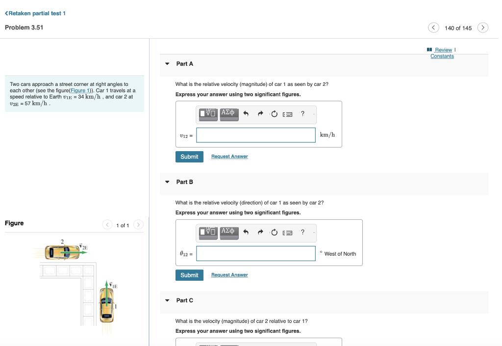 Solved Two cars approach a street corner at right angles to | Chegg.com