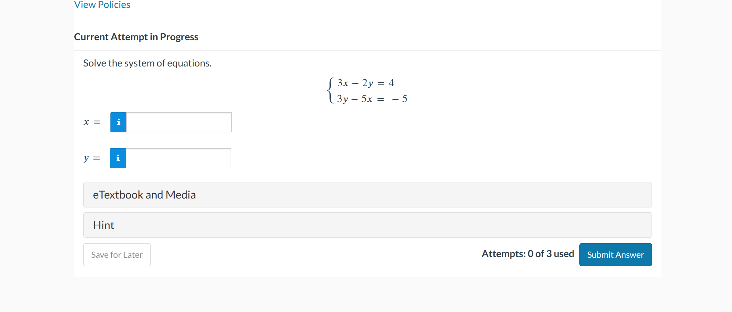 Solved View Policies Current Attempt in Progress Solve the | Chegg.com