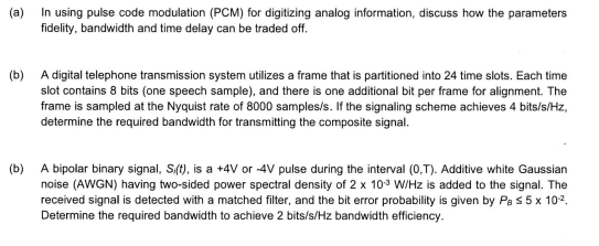 Solved (a) in using pulse code modulation (PCM) for | Chegg.com