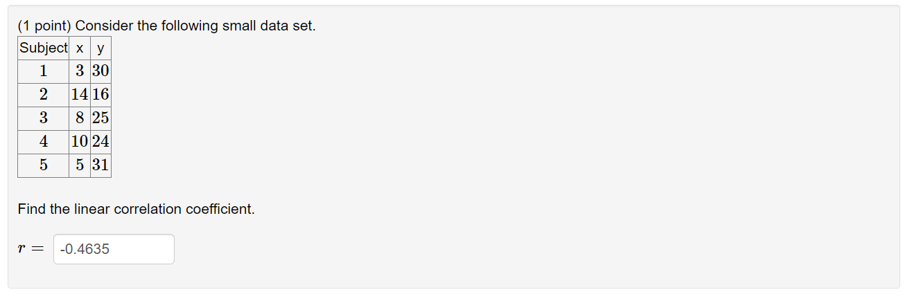 Solved (1 point) Consider the following small data set. Find | Chegg.com