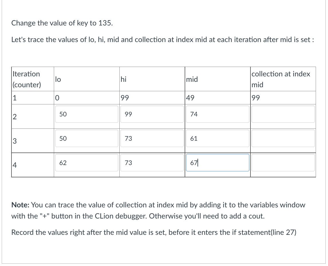 Solved Change the value of key to 135. Let's trace the | Chegg.com
