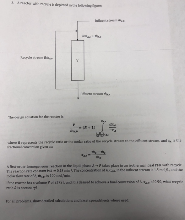 Solved 3. A reactor with recycle is depicted in the | Chegg.com