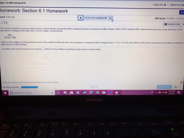 Solved Math 118 wWS Spring 2018 Angela Ber sw18 10:13 PM | Chegg.com