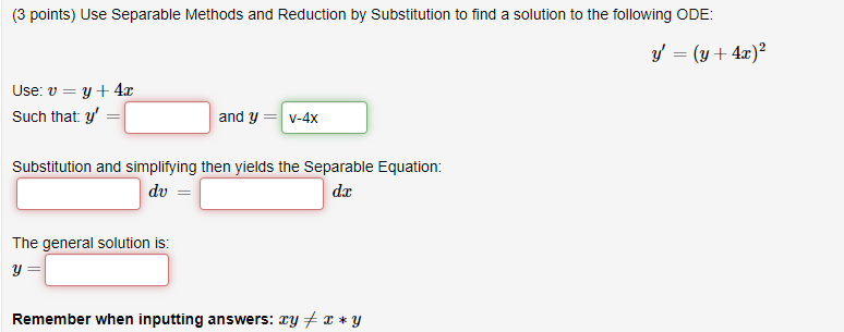 Solved (3 points) Use Separable Methods and Reduction by | Chegg.com