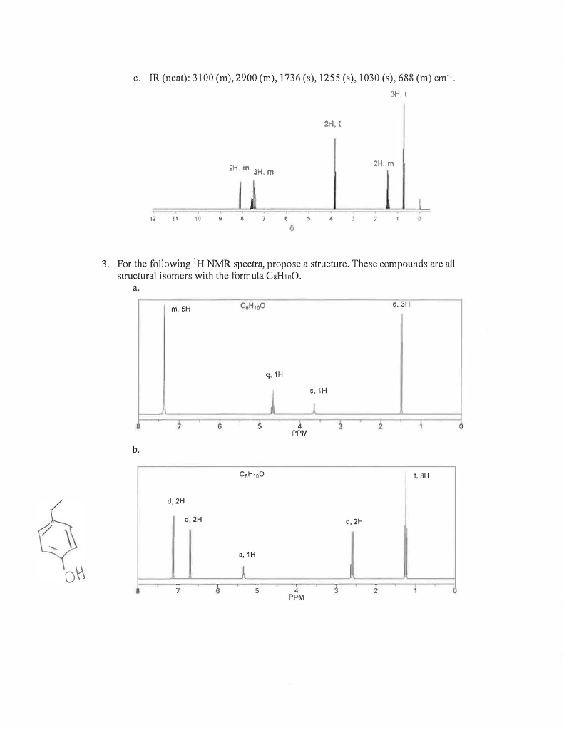 Solved For the Following 1H NMR spectra, propose a | Chegg.com